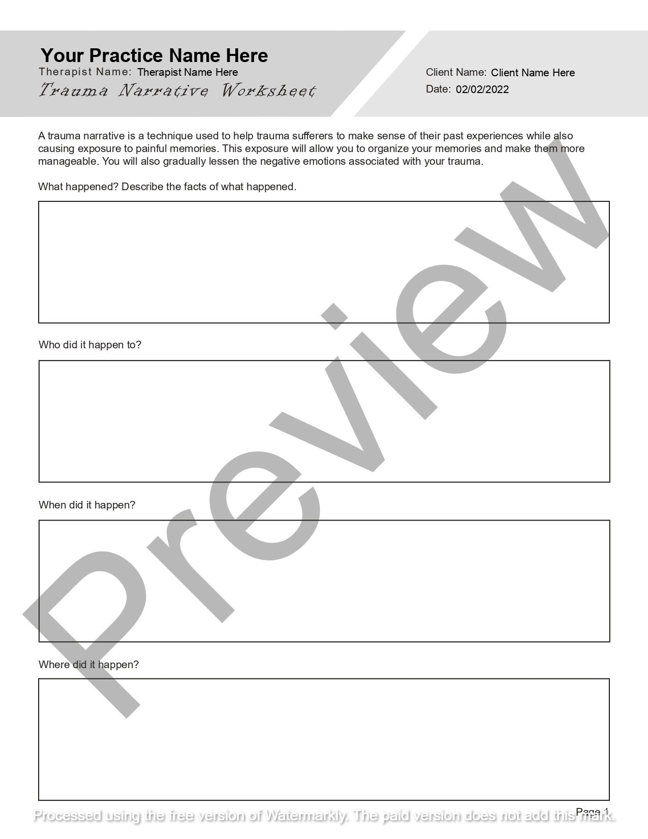 Trauma Narrative Worksheet | Editable / Fillable PDF Template | for ...