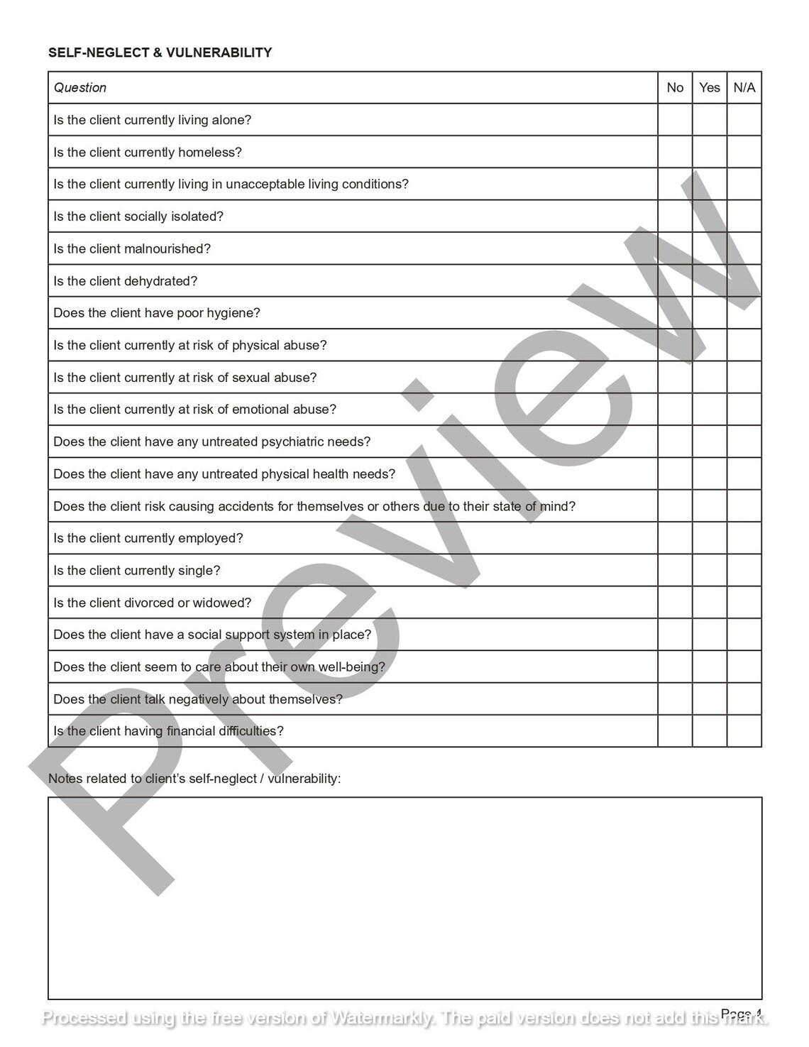 Mental Health Risk Assessment | Editable / Fillable PDF | for ...
