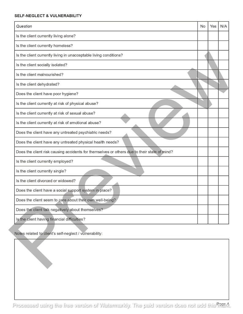 Mental Health Risk Assessment | Editable / Fillable PDF | for ...