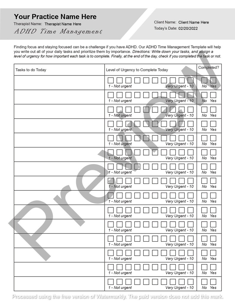 ADHD Time Management Template | Editable / Fillable PDF | for ...