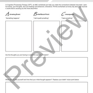 Cognitive Processing Therapy (CPT) ABC Worksheet | Editable / Fillable ...