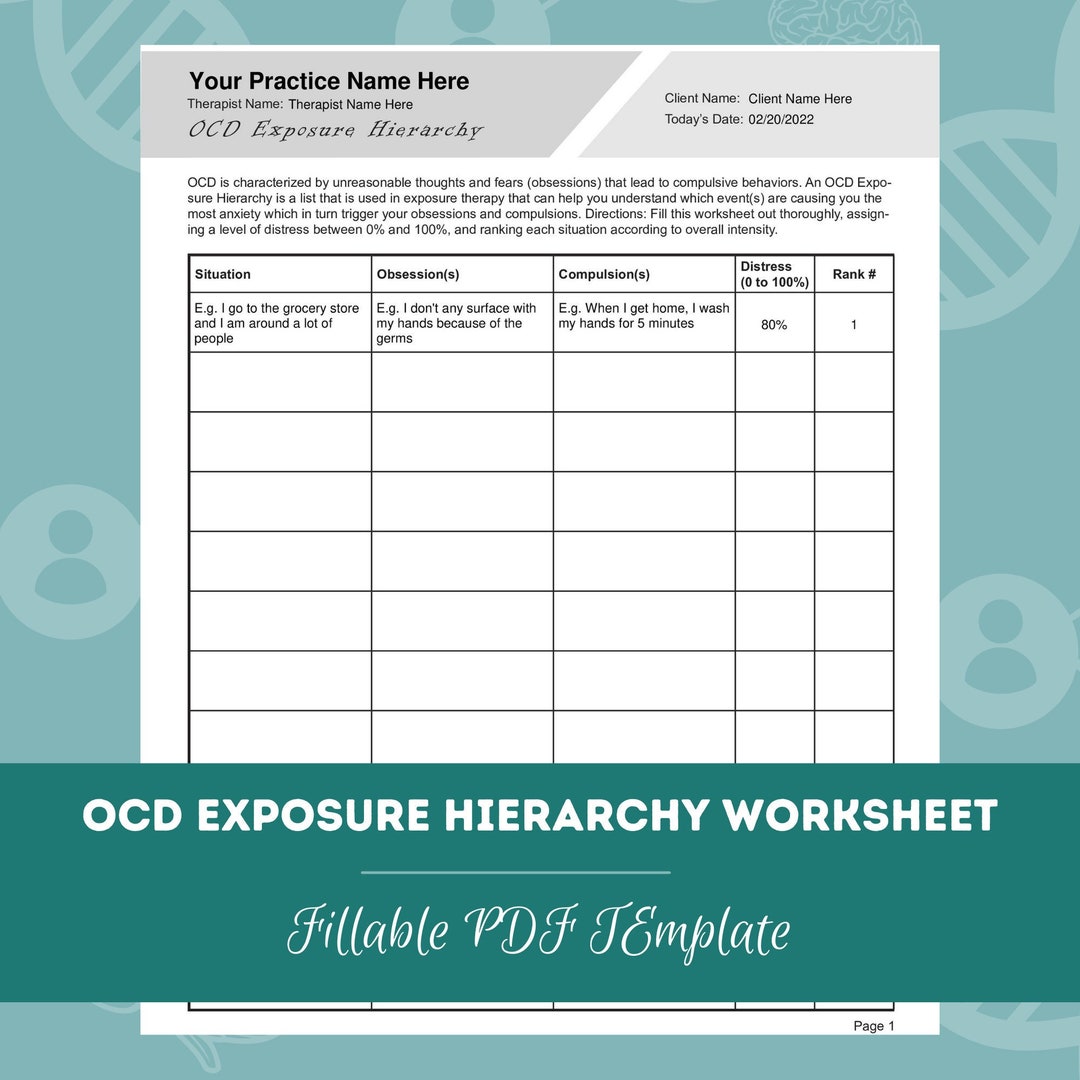 OCD Exposure Hierarchy Worksheet | Editable / Fillable PDF Template ...