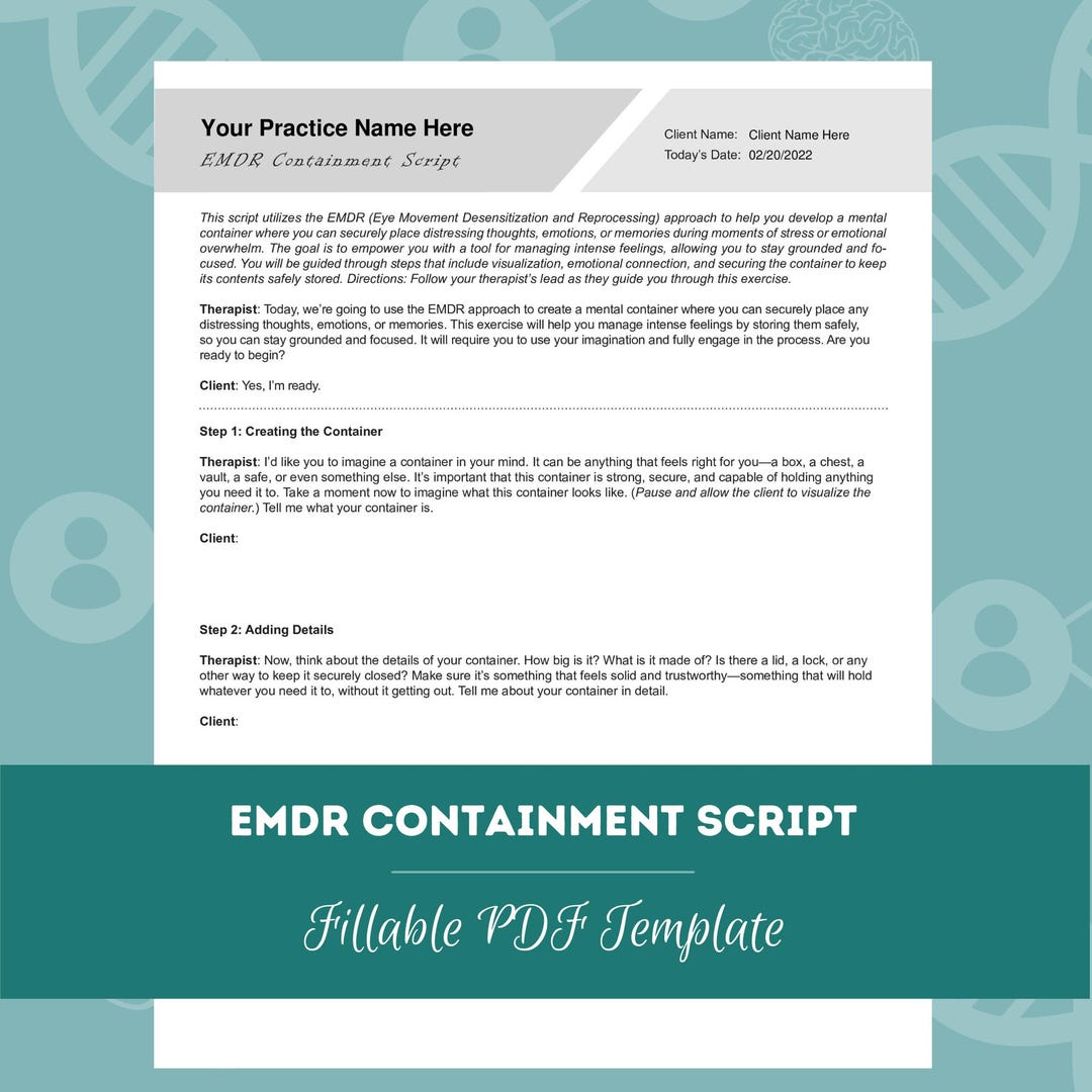 EMDR Containment Script Worksheet | Fillable PDF | Counselors ...