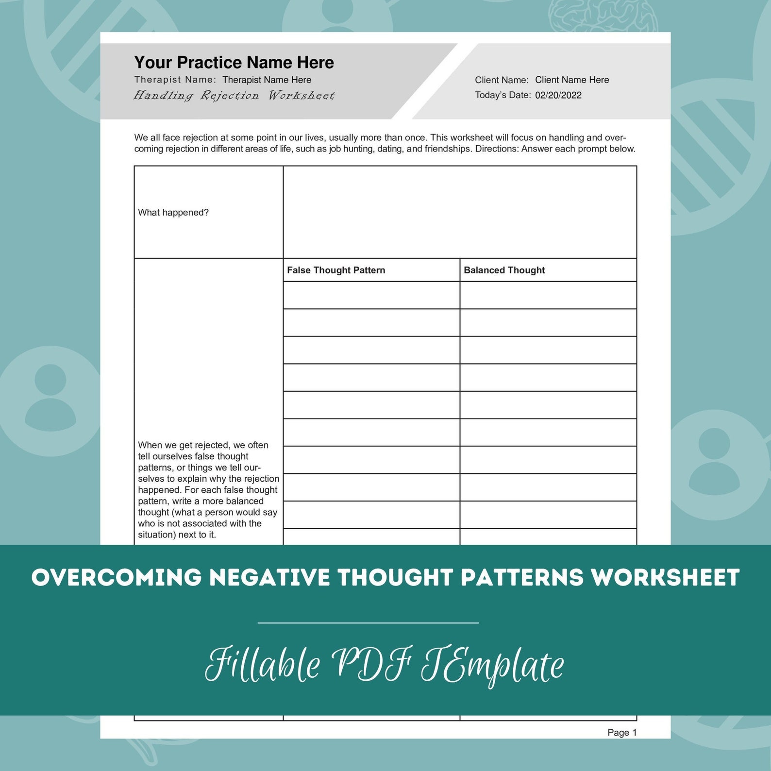 Handling Rejection Worksheet PDF | Editable / Fillable PDF | for ...