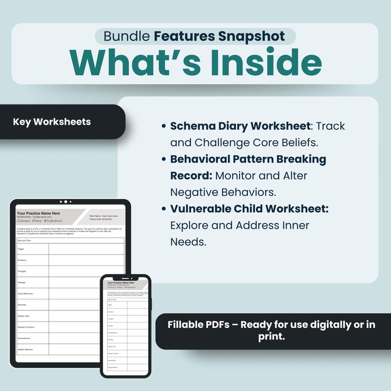 Schema Therapy Worksheets Bundle | 15 Fillable / Printable PDF ...
