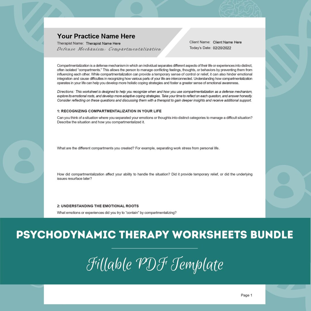 Psychodynamic Therapy Worksheets Bundle | Fillable PDF | for Counselors ...