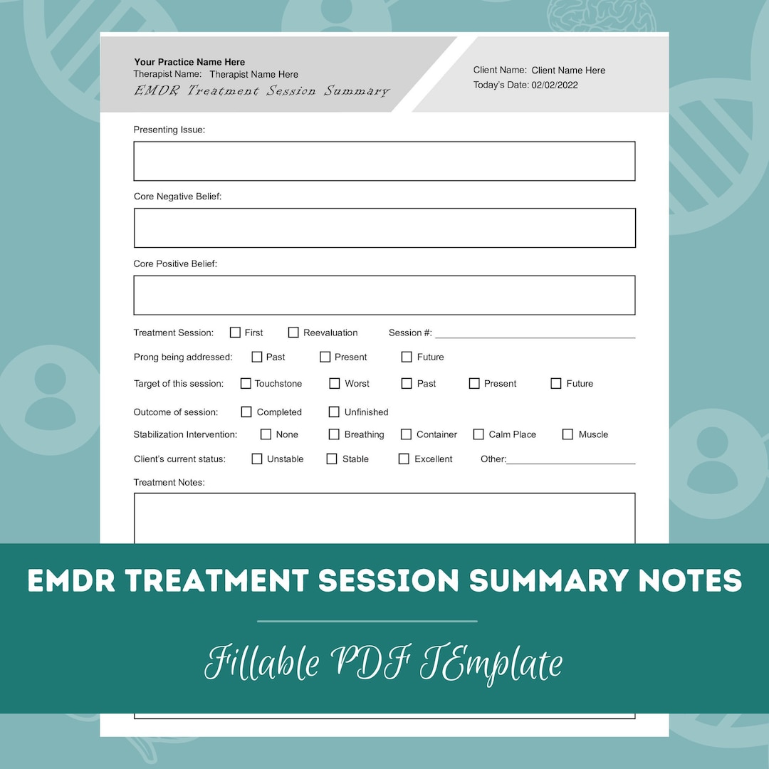 EMDR Treatment Session Summary Notes | Editable / Fillable PDF Template ...