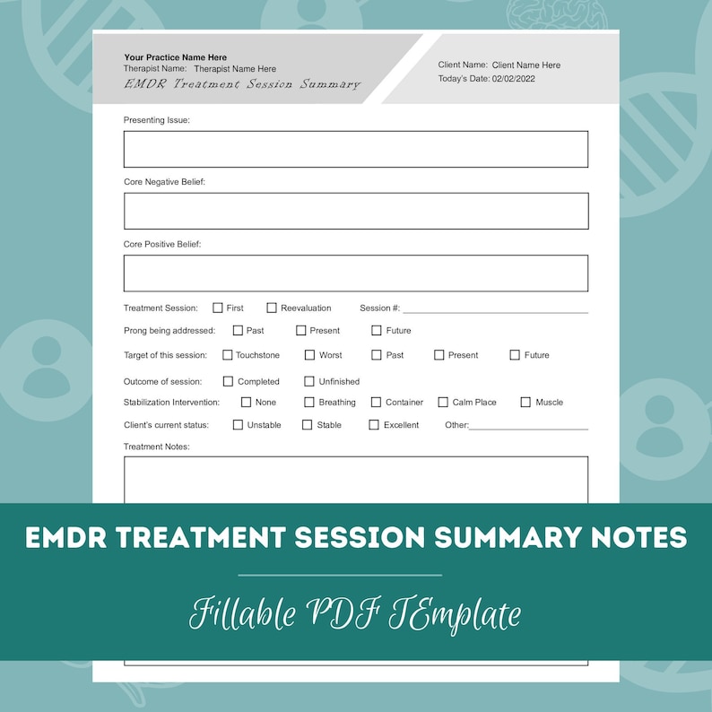 EMDR Treatment Session Summary Notes | Editable / Fillable PDF Template ...