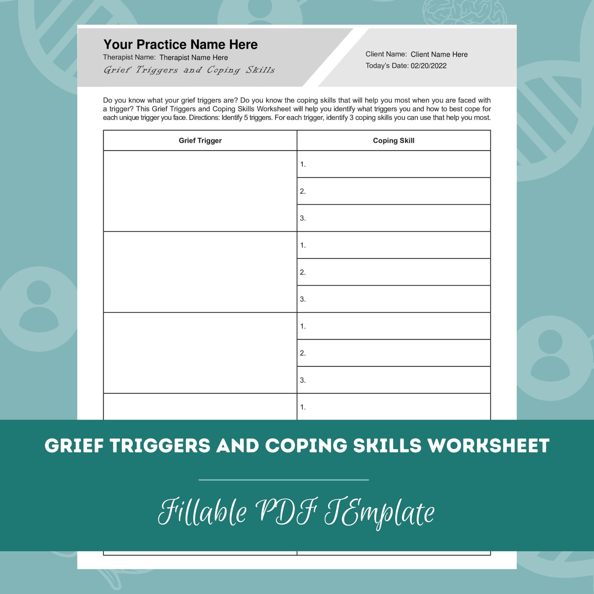 Grief Triggers and Coping Skills Worksheet Editable / Fillable PDF ...