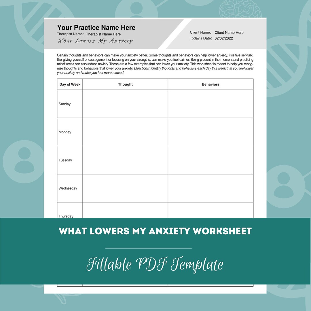 What Lowers My Anxiety Worksheet | Editable / Fillable PDF | for ...