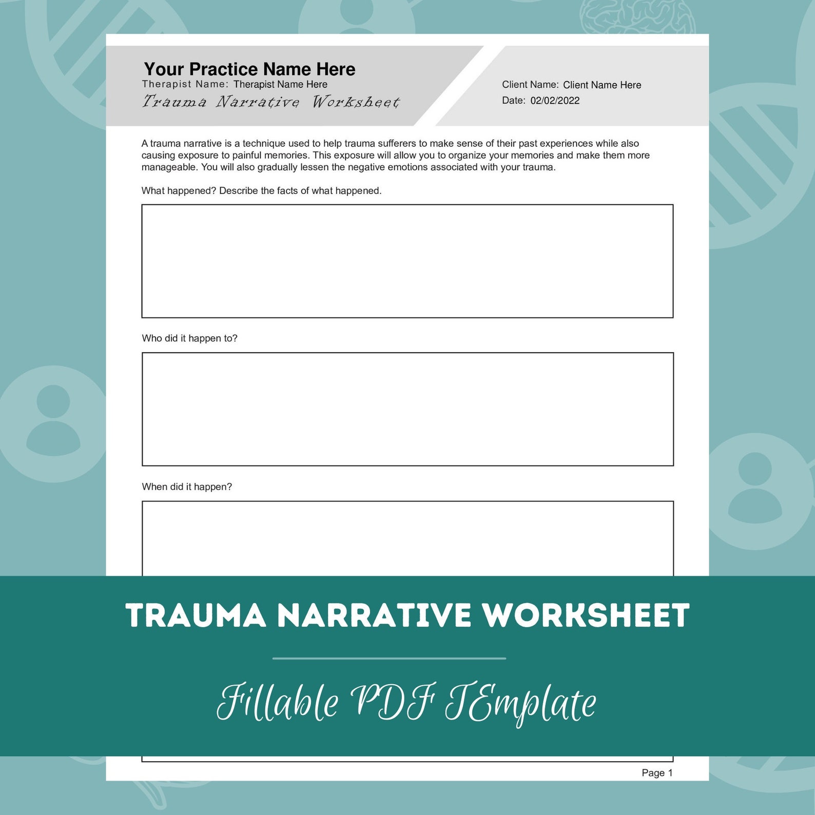 Trauma Narrative Worksheet | Editable / Fillable PDF Template | for ...