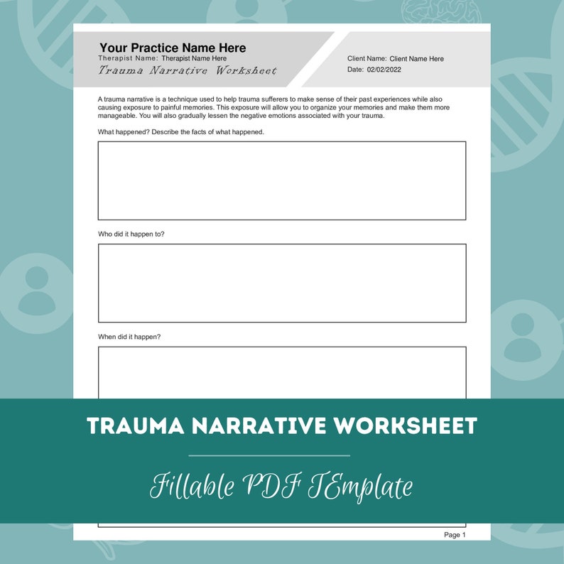 Trauma Narrative Worksheet | Editable / Fillable PDF Template | for ...
