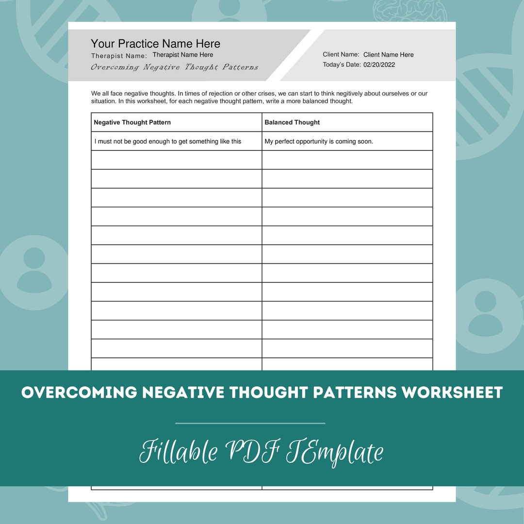Overcoming Negative Thought Patterns Worksheet PDF | Editable ...