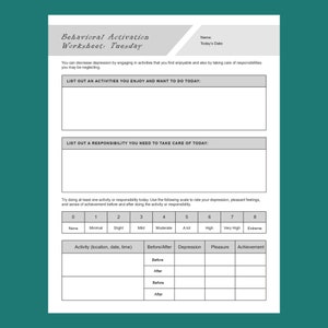 CBT: Behavioral Activation Worksheet | Editable / Fillable PDF | for ...
