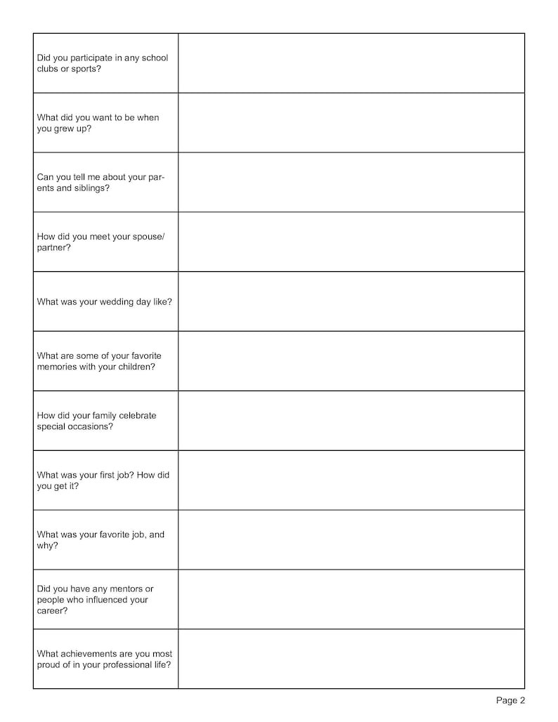 Reminiscence Exercise for Dementia Worksheet | Fillable PDF | for ...