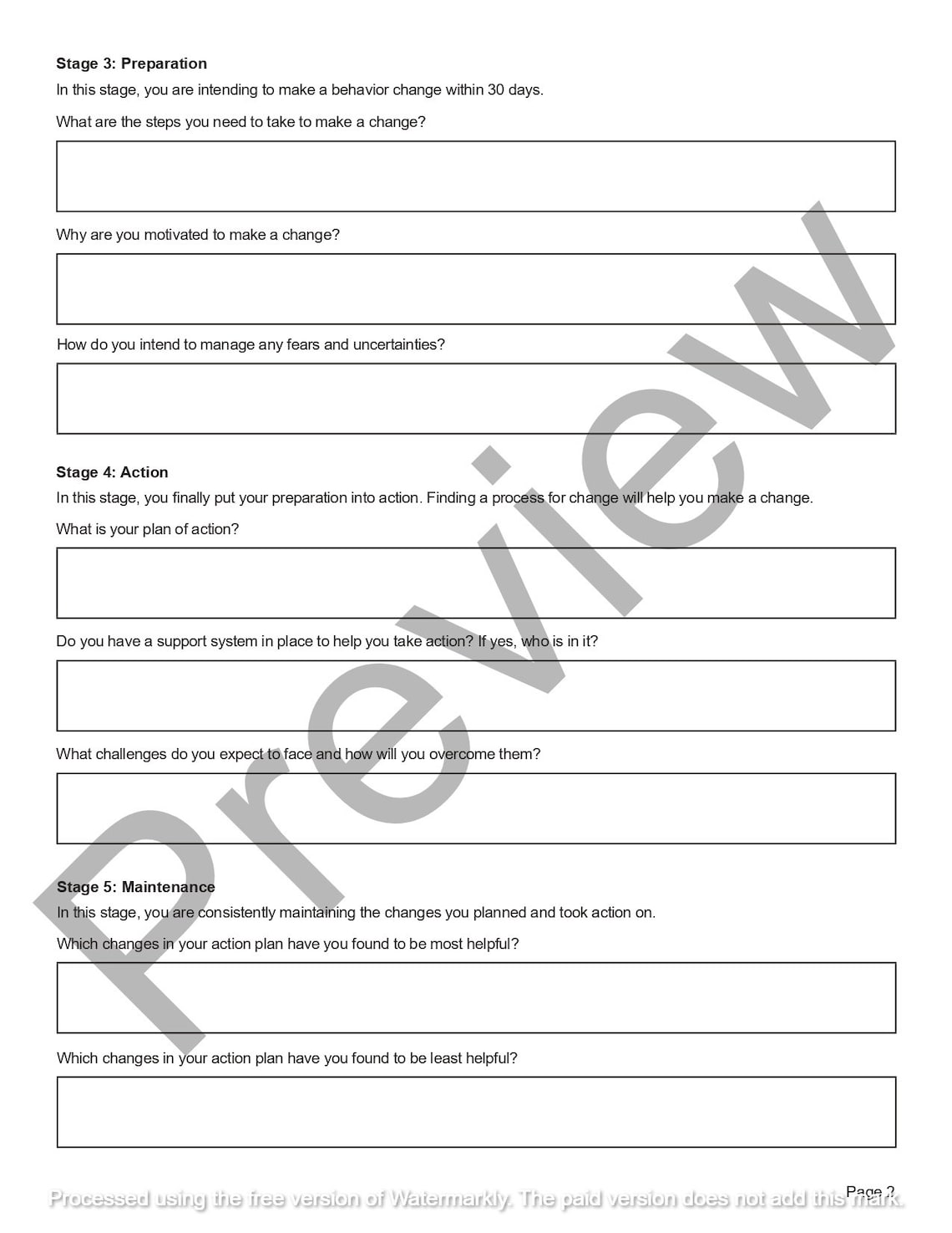 Stages of Change Worksheet | Editable / Fillable PDF Template | for ...