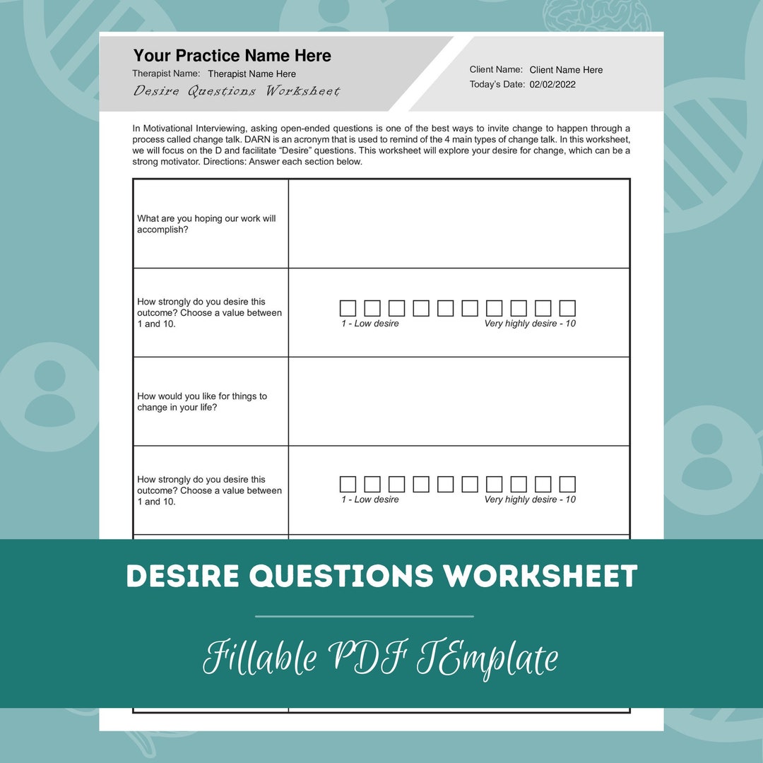 Motivational Interviewing Desire Questions Worksheet | Editable ...