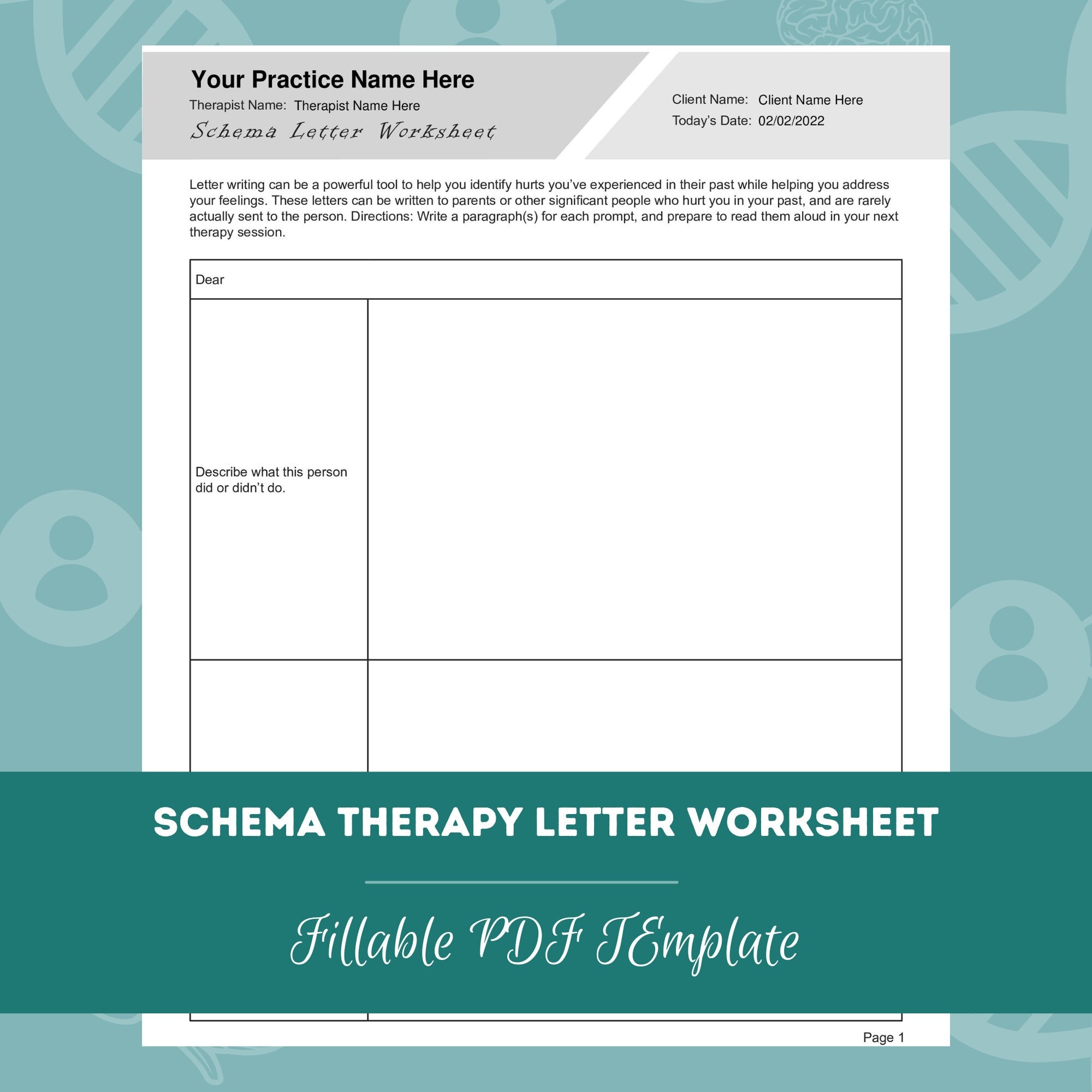 Schema Therapy Letter Worksheet | Editable / Fillable PDF Template ...