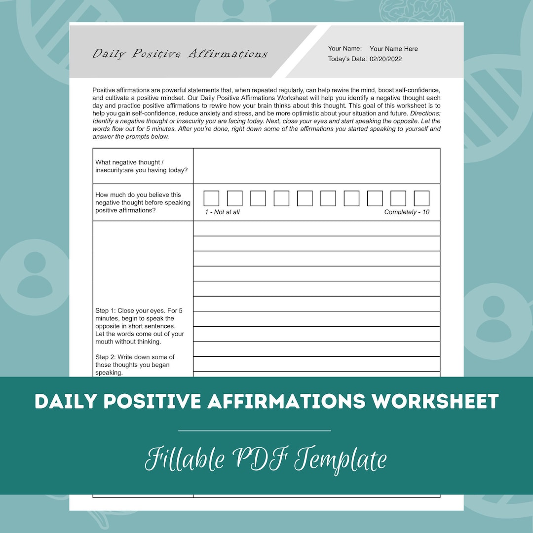 Daily Positive Affirmations Worksheet Editable / Fillable / - Etsy