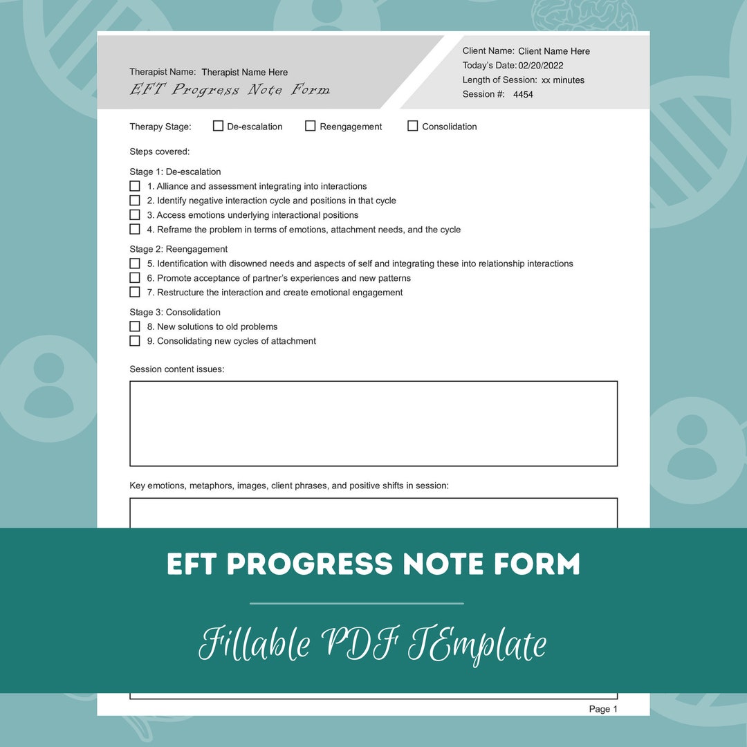 EFT Progress Note Form | Editable / Fillable PDF Template | for Counselors, Psychologists ...