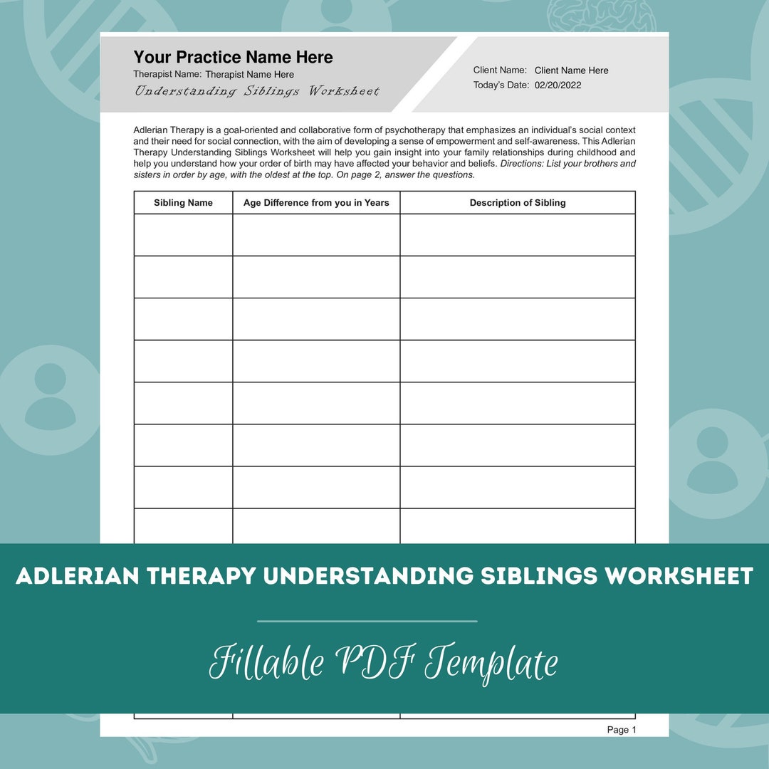 Adlerian Therapy Understanding Siblings Worksheet Editable / Fillable ...