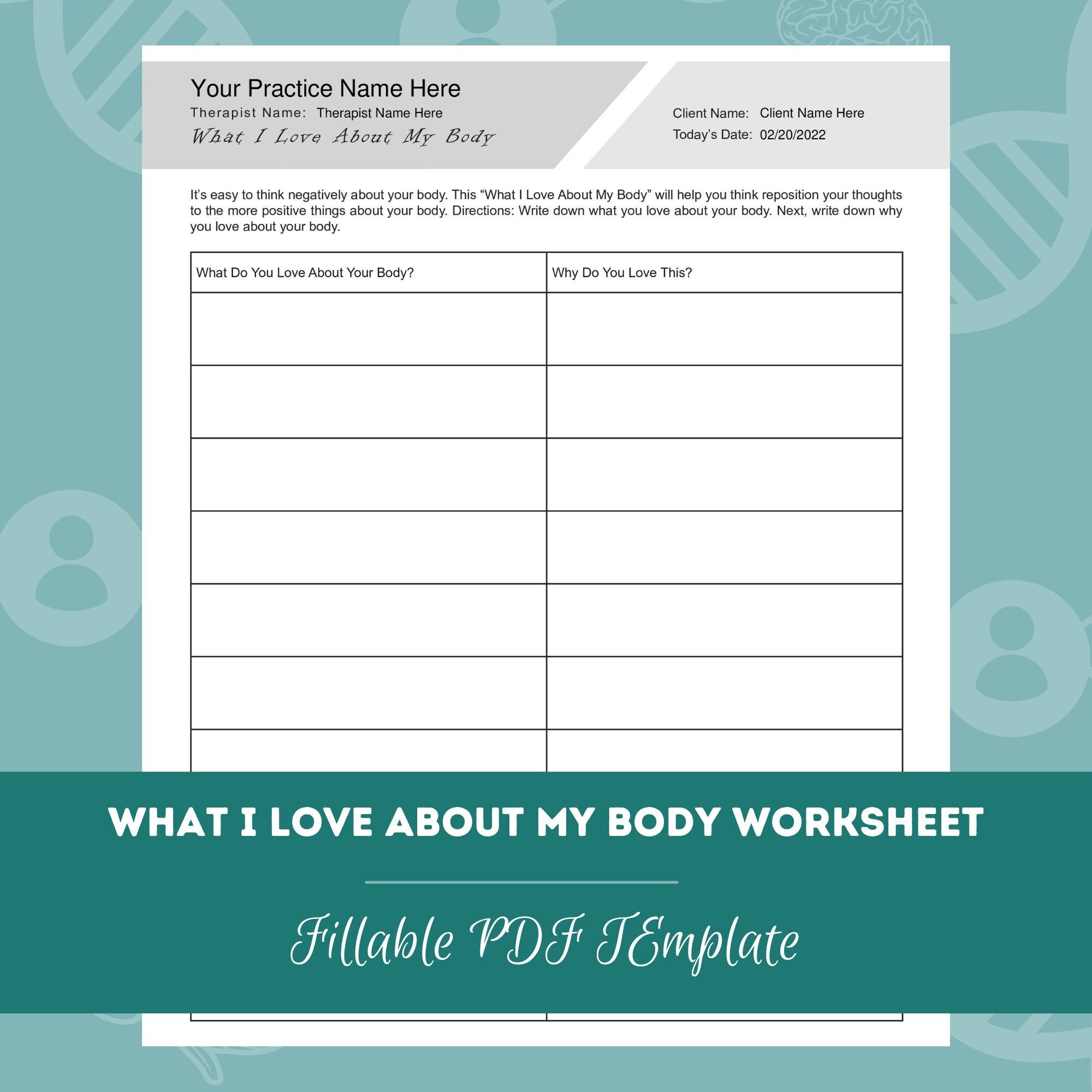 What I Love About My Body Worksheet | Editable / Fillable PDF Template ...