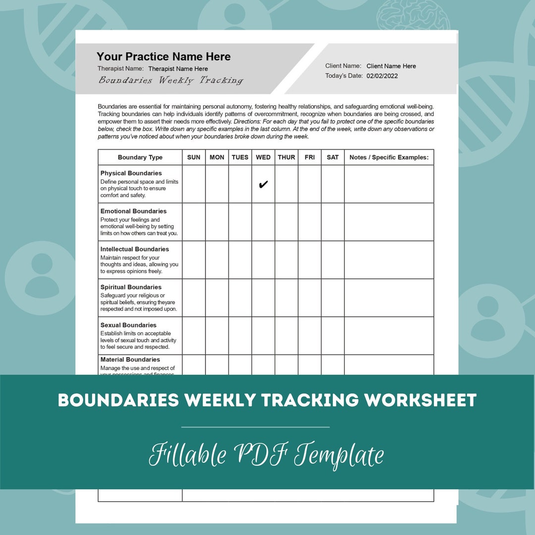 Boundaries Weekly Tracking Worksheet | Editable / Fillable / Printable ...