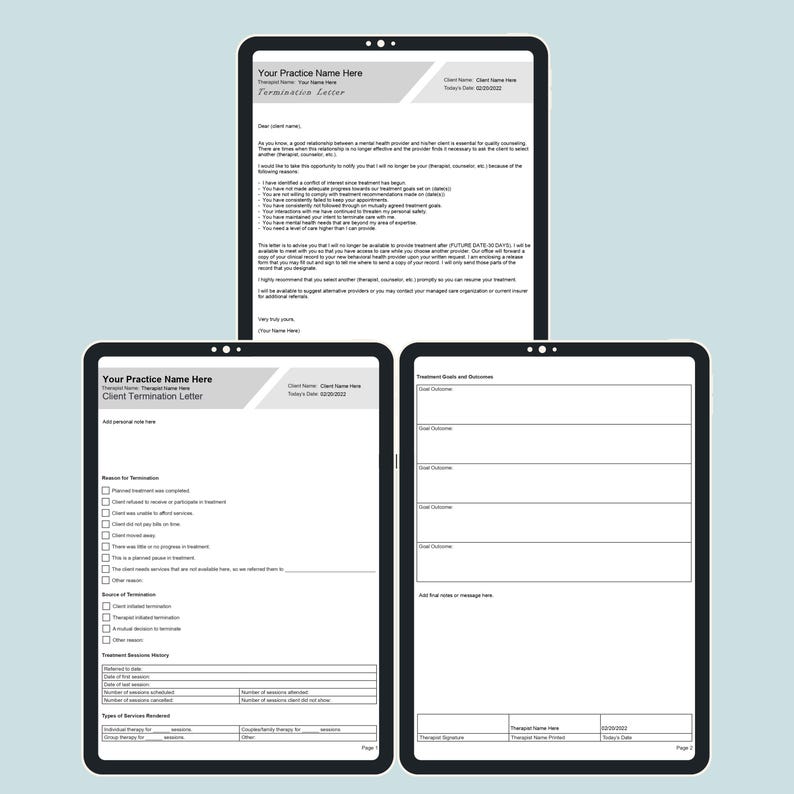 Therapy Termination Letter | Counseling Termination Letter | Client Closing Note | Fillable ...