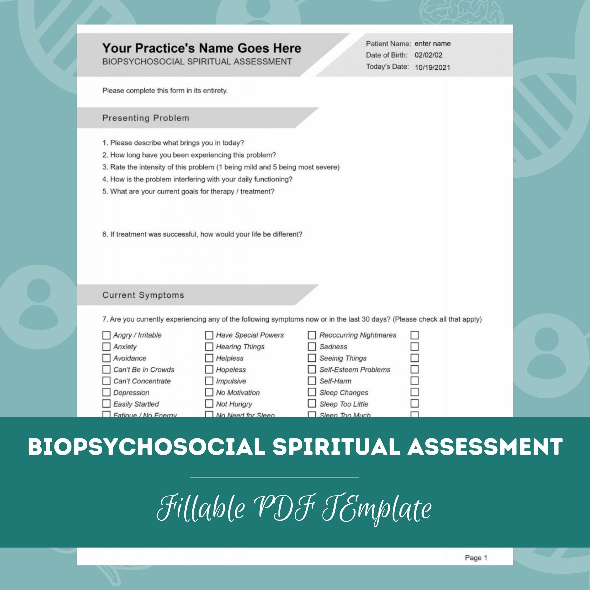 Biopsychosocial Spiritual Assessment Template Editable Etsy