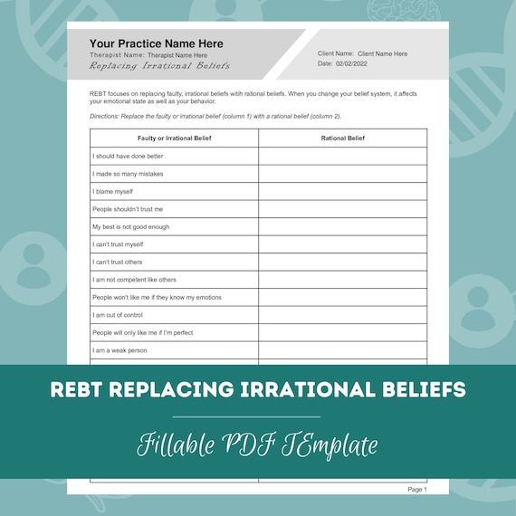 REBT Replacing Irrational Beliefs Worksheet Editable / - Etsy