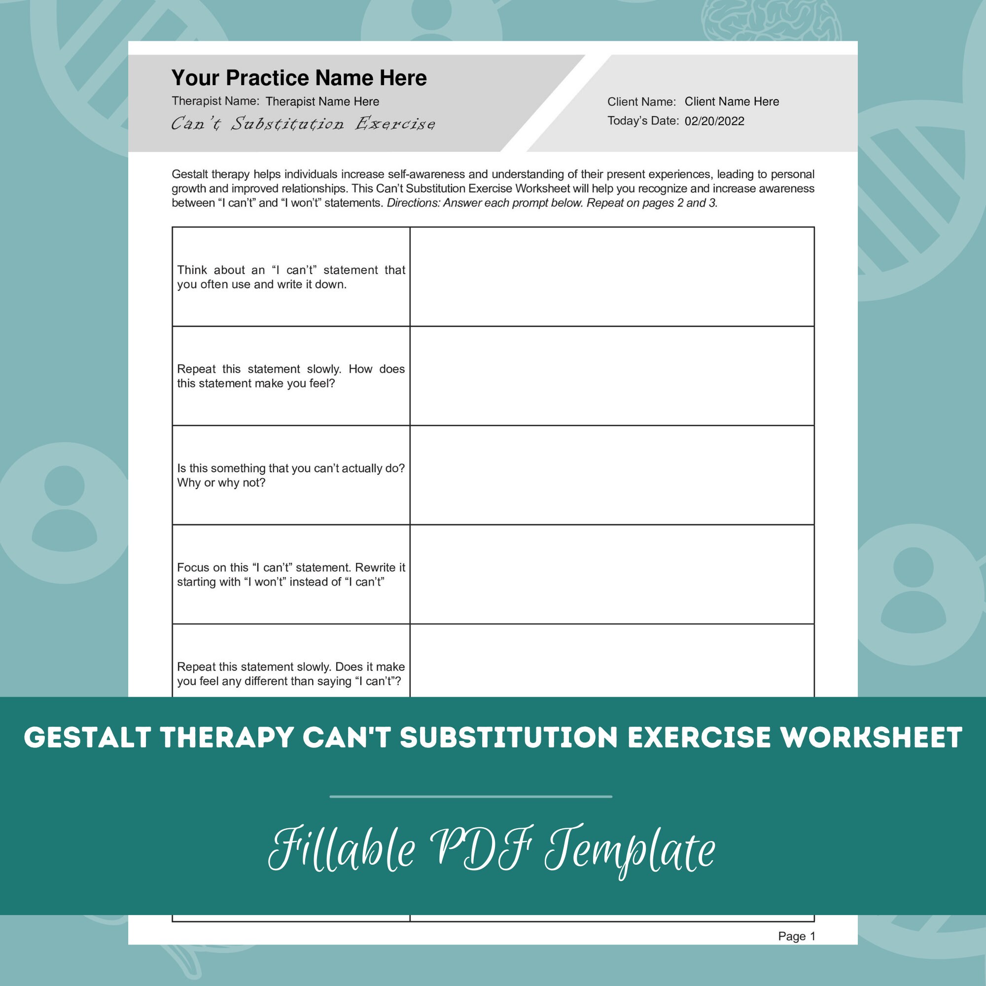 Gestalt Therapy Worksheets Bundle 13 Editable / Fillable PDF Templates ...