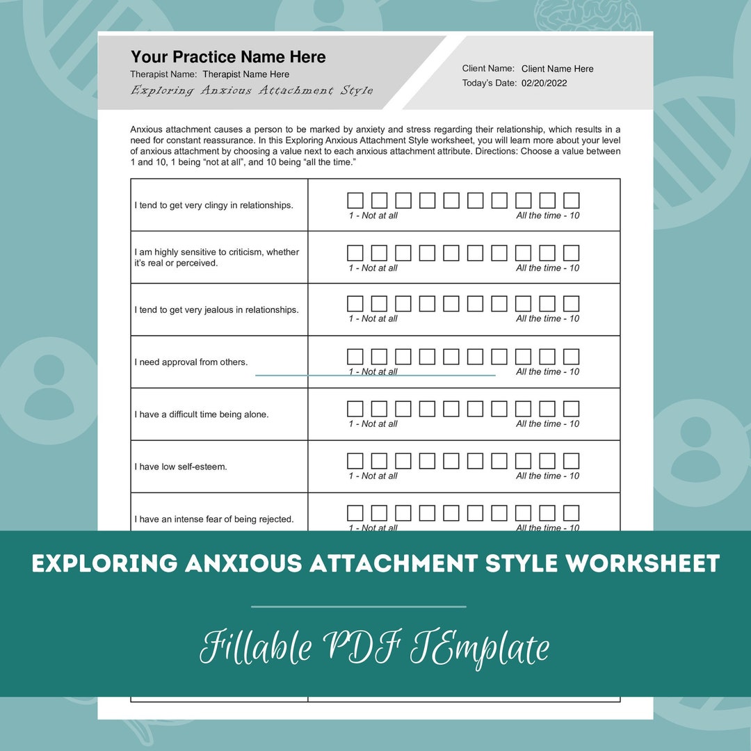Exploring Anxious Attachment Style Worksheet | Editable / Fillable PDF ...