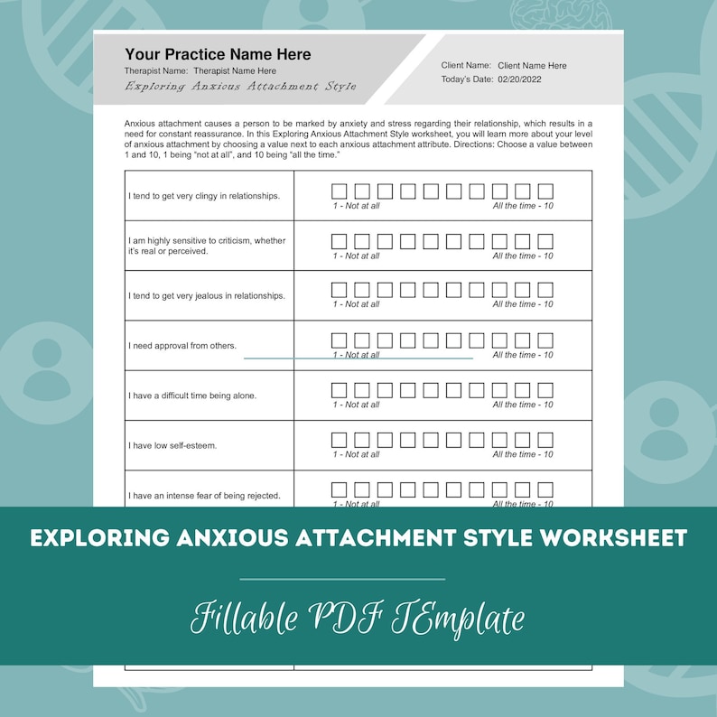 Exploring Anxious Attachment Style Worksheet | Editable / Fillable PDF ...