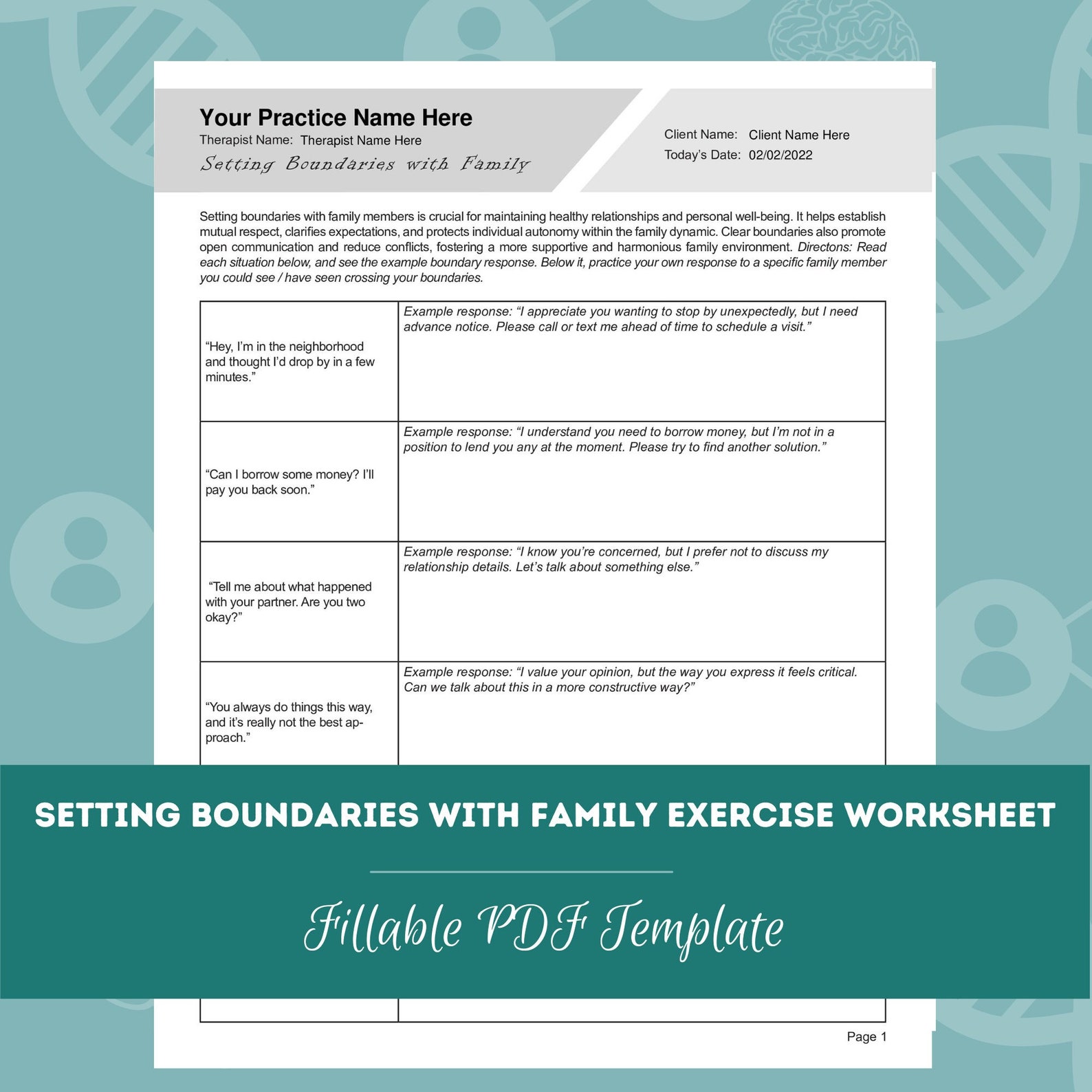 Setting Boundaries With Family Exercise Worksheet | Fillable ...