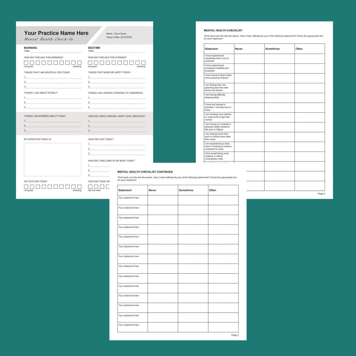 Mental Health Check-in Template Editable / Fillable PDF for Counselors ...