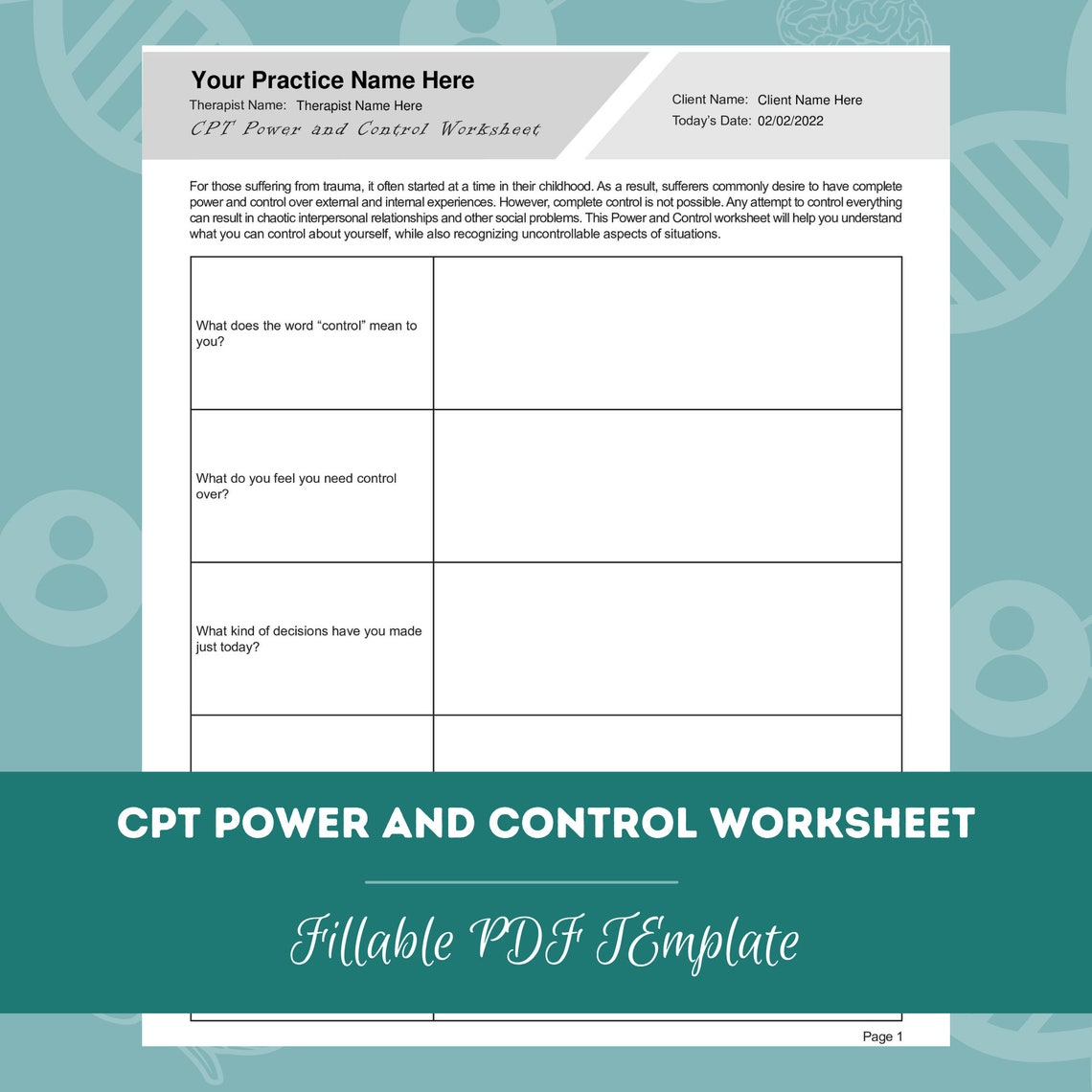 Cognitive Processing Therapy CPT Worksheets Bundle 17 Fillable ...