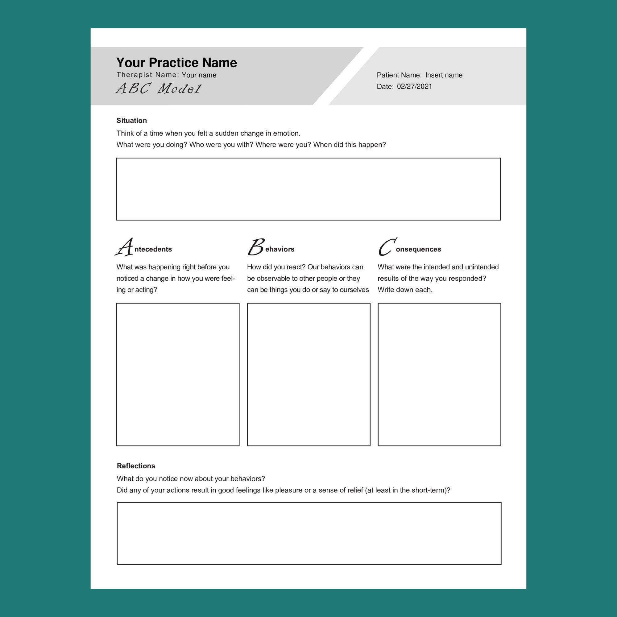 CBT ABC Model Worksheet Editable Fillable PDF For Etsy