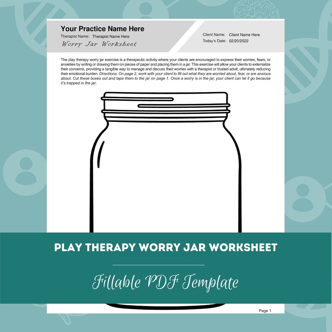 Play Therapy Worry Jar Worksheet | Editable / Fillable PDF Template ...
