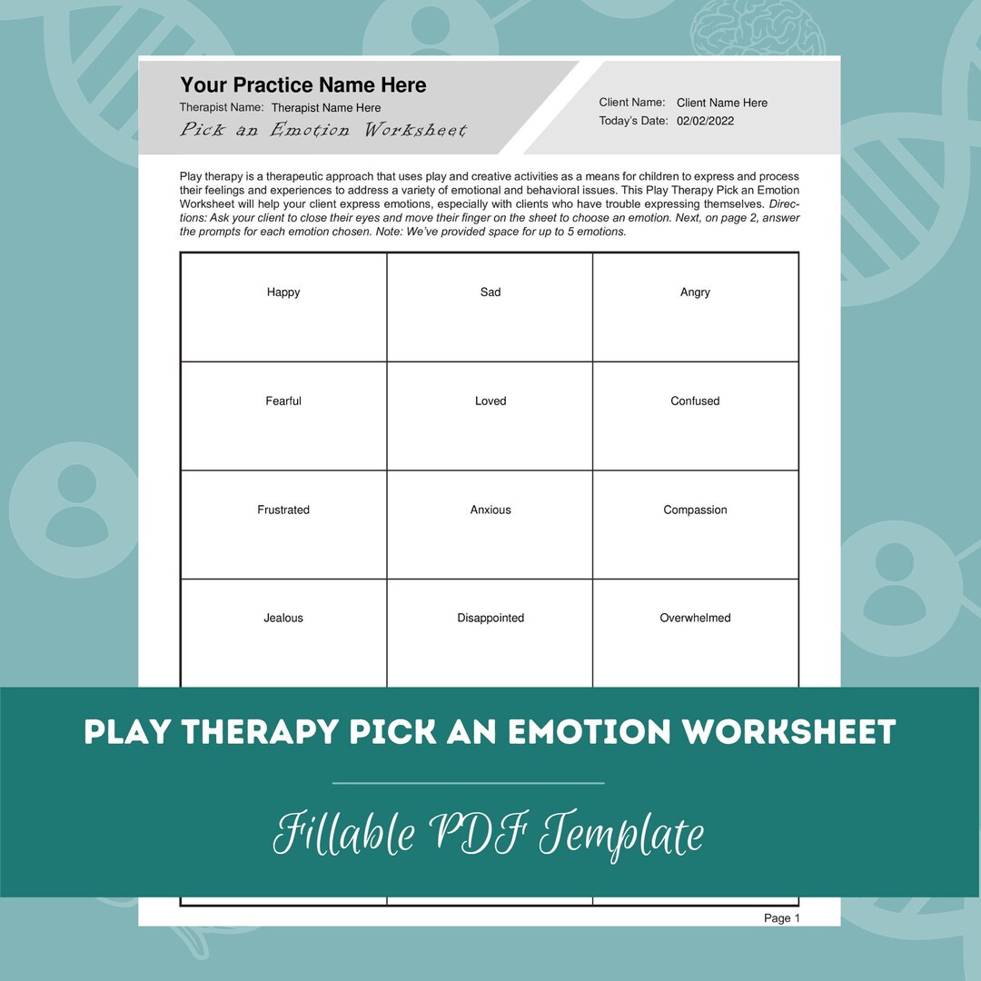 Play Therapy Pick an Emotion Worksheet | Editable / Fillable PDF ...