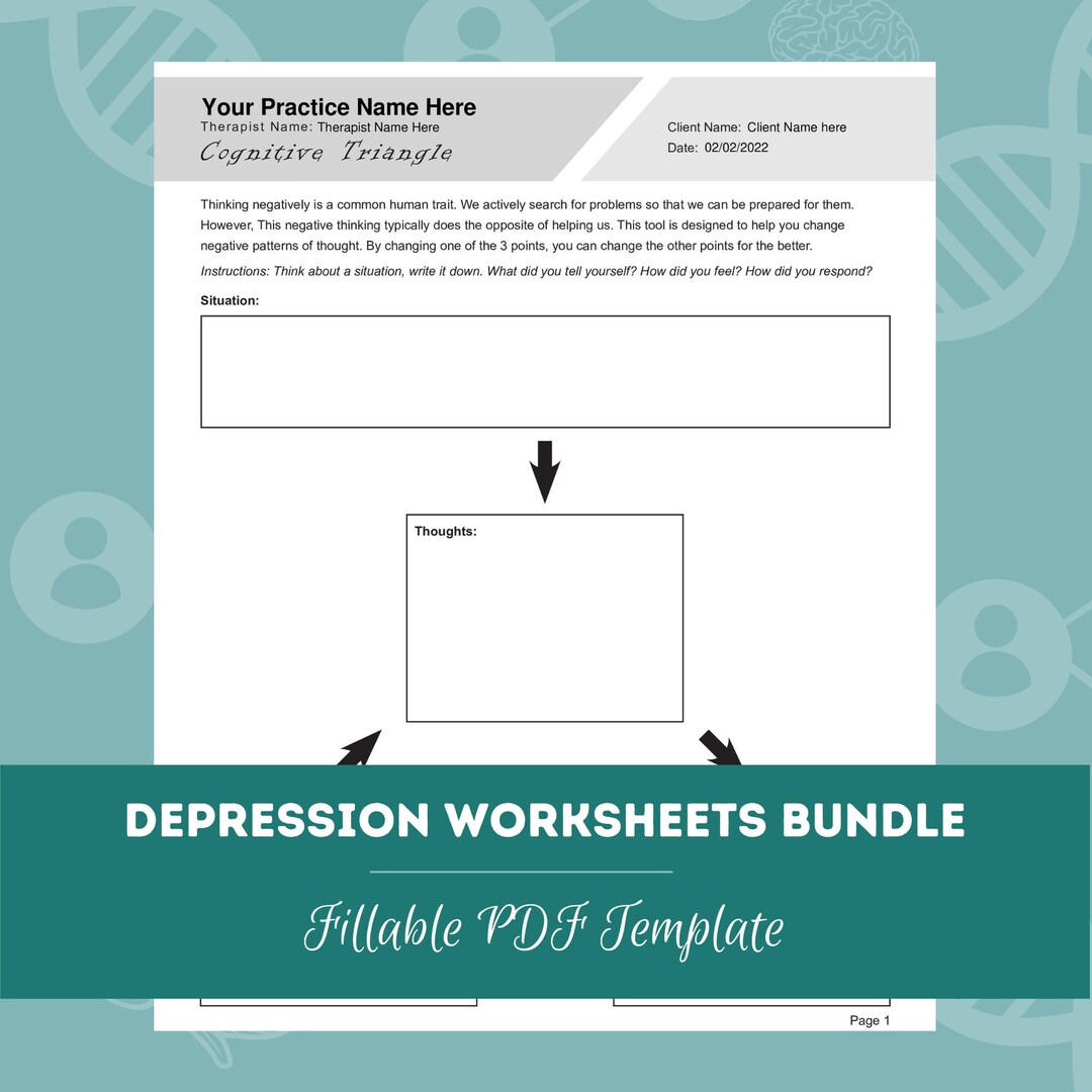 Depression Worksheets Bundle | 52 Editable / Fillable PDF Templates ...