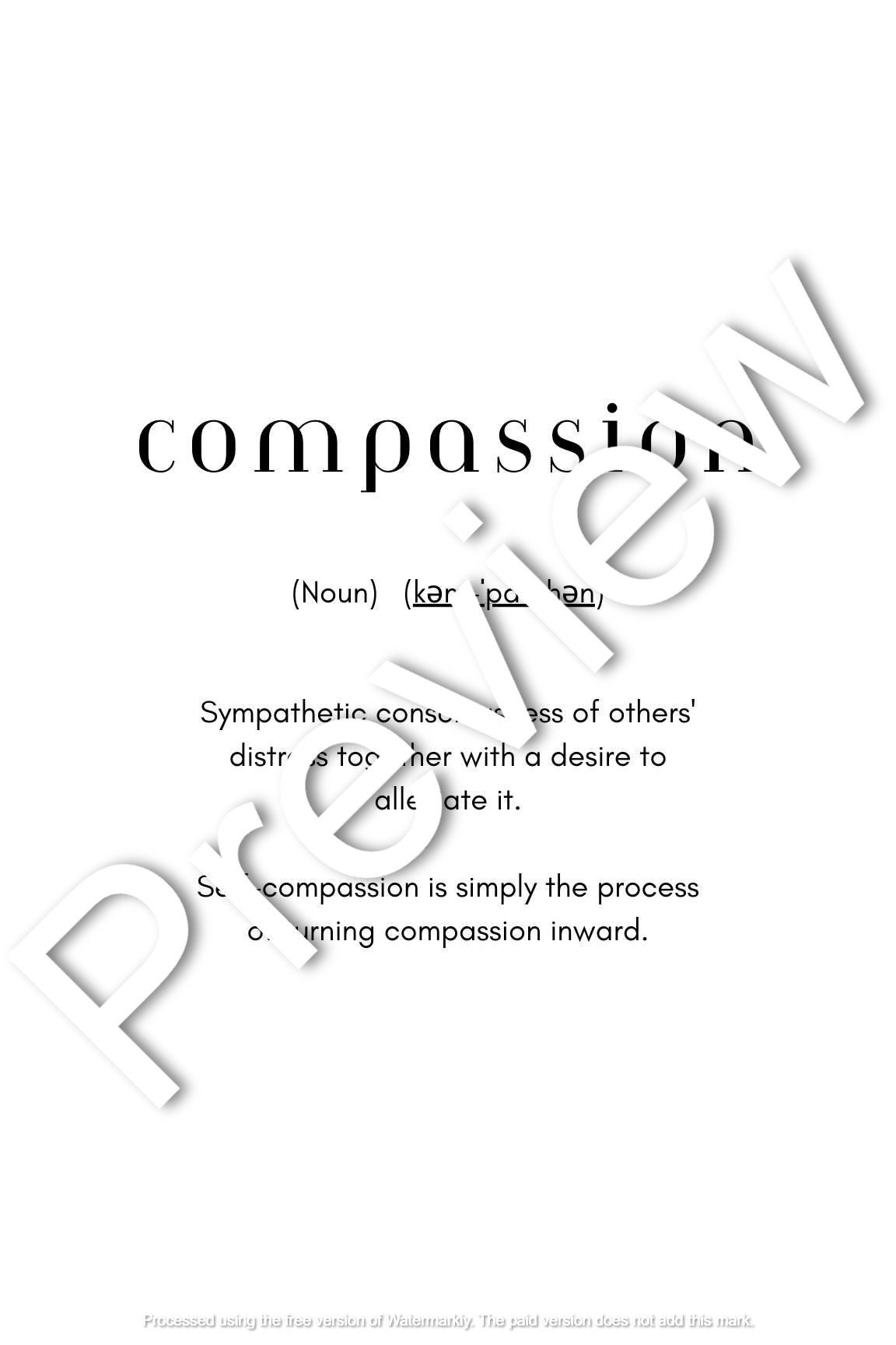Compassion Definition Poster Printable PDF includes 1 Commercial ...