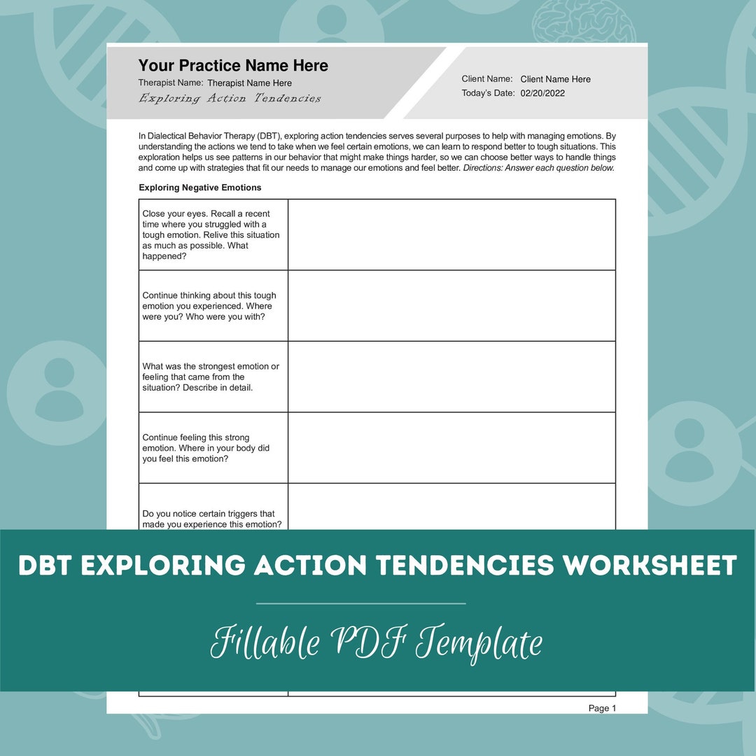 DBT Exploring Action Tendencies Worksheet | Editable / Fillable ...