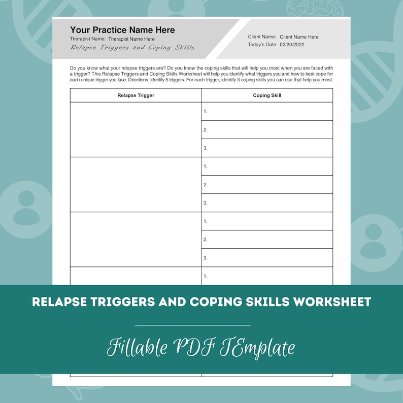 Relapse Triggers and Coping Skills Worksheet | Editable / Fillable PDF ...