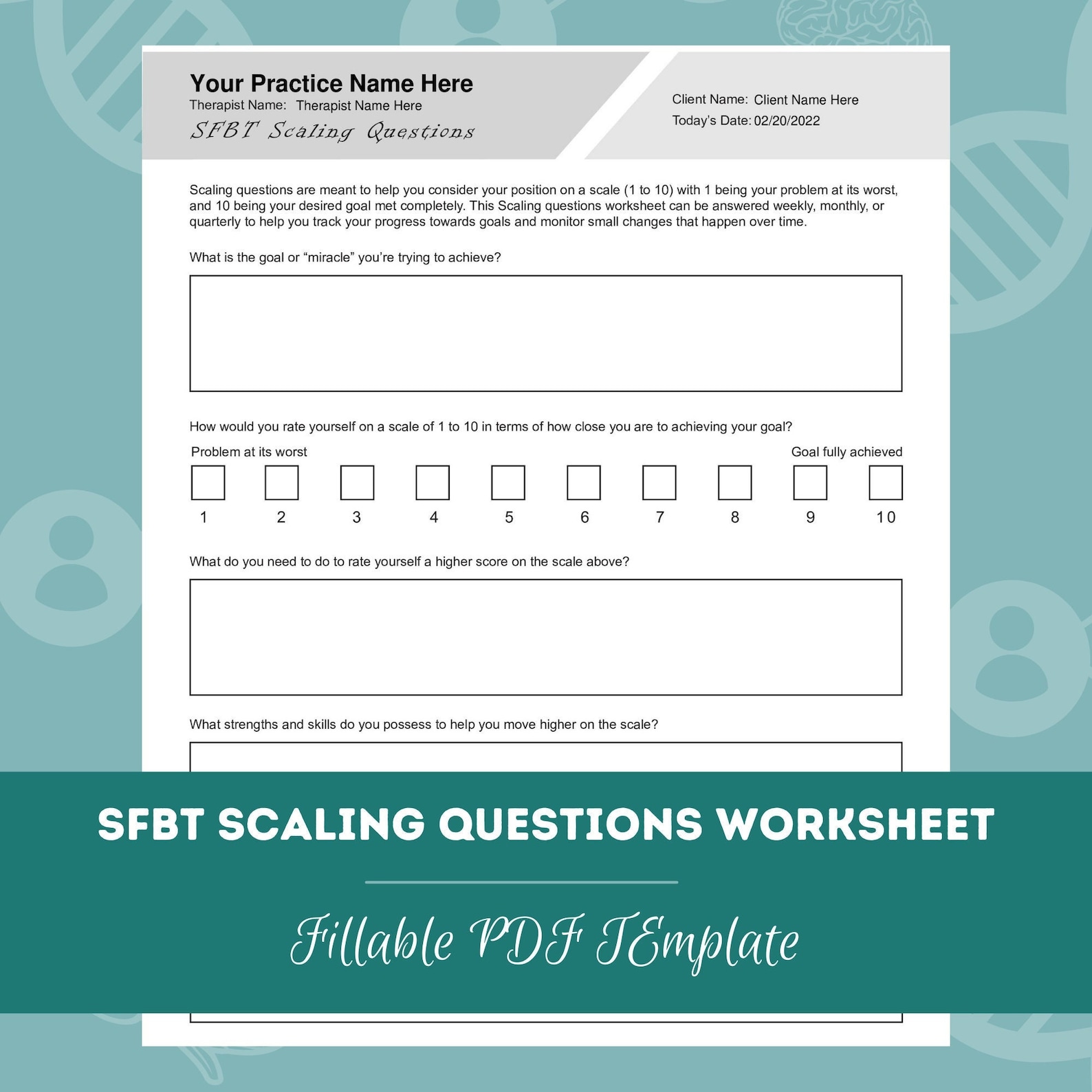 SFBT Scaling Questions Worksheet | Editable / Fillable PDF Template ...