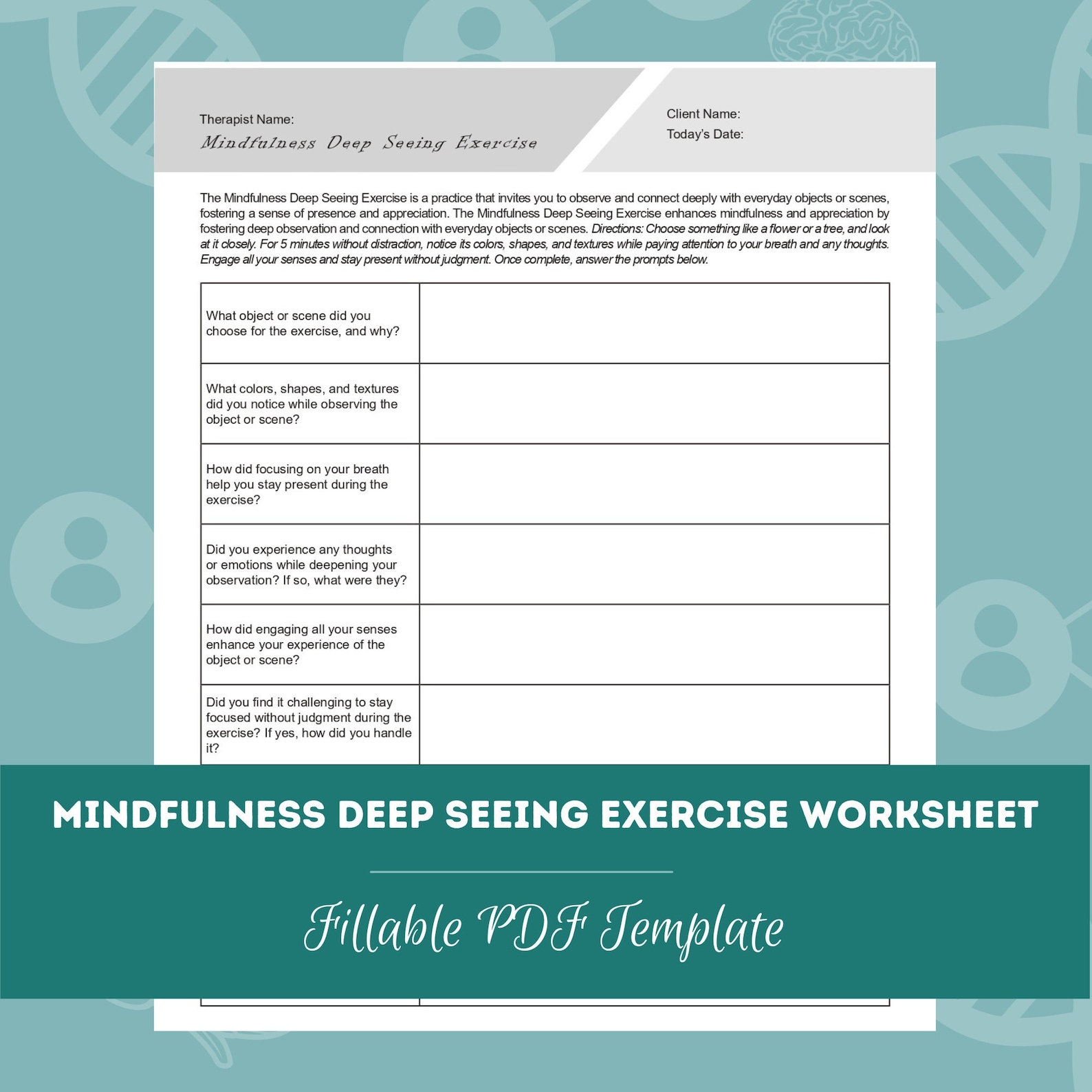 Mindfulness Deep Seeing Exercise Worksheet | Editable / Fillable PDF ...