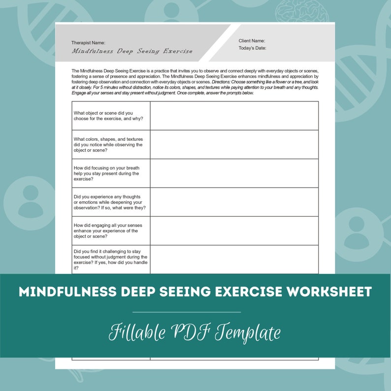Mindfulness Deep Seeing Exercise Worksheet | Editable / Fillable PDF ...