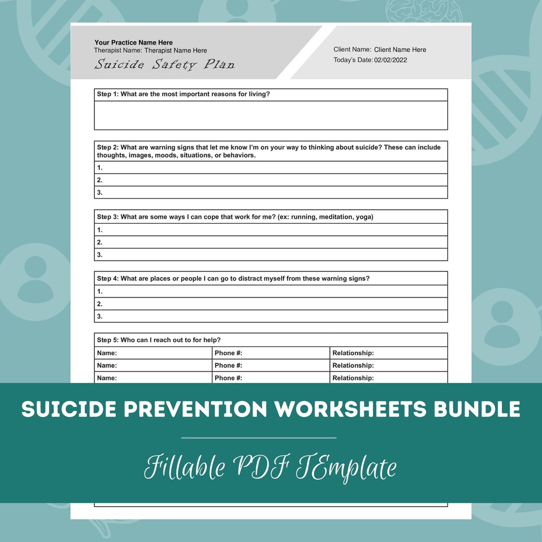 Suicide Prevention Worksheets Bundle Editable / Fillable / Printable ...