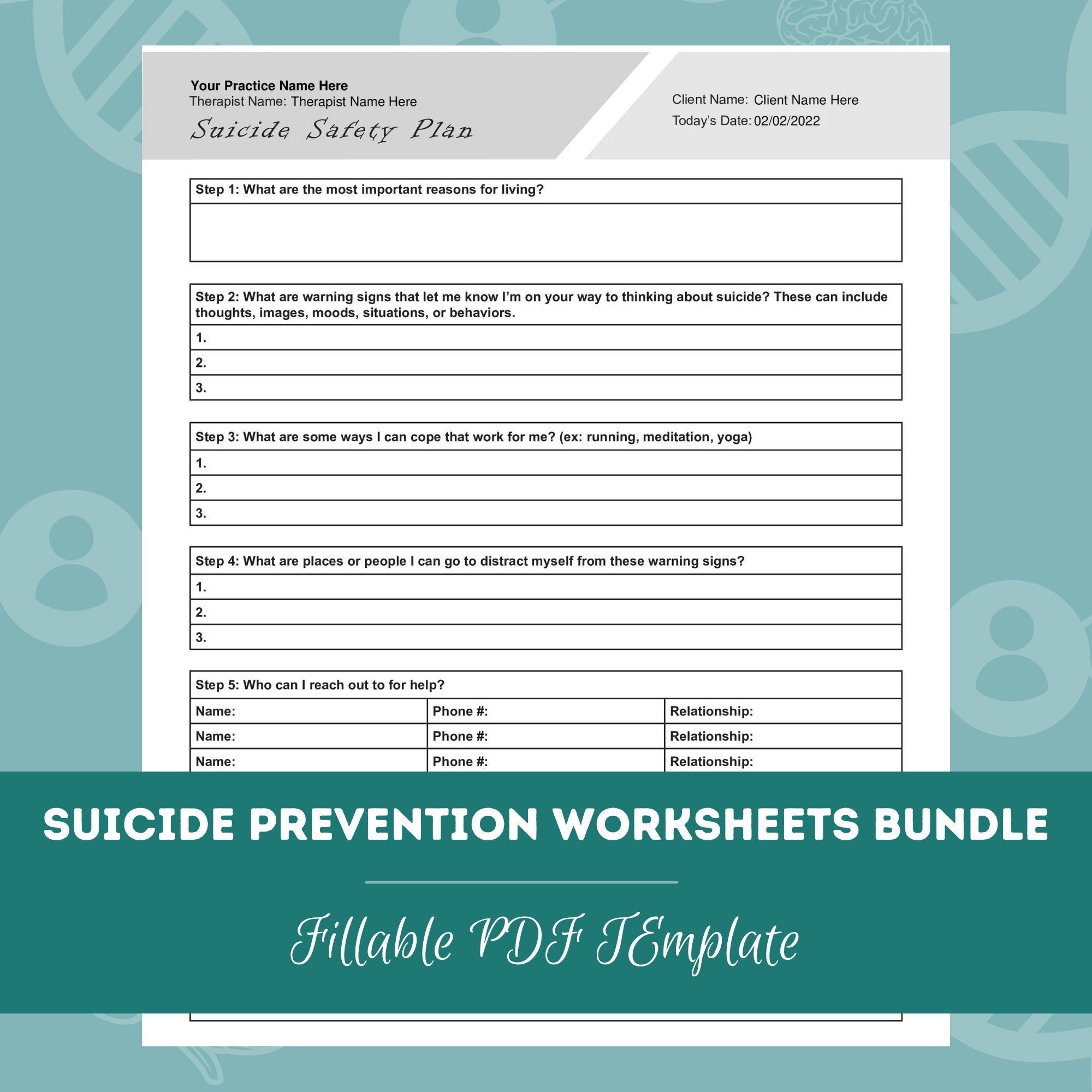 Suicide Prevention Worksheets Bundle Editable / Fillable / Printable ...