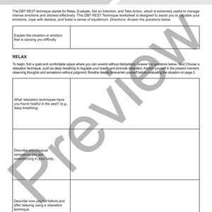 DBT REST Technique Worksheet | Fillable PDF | for Counselors ...