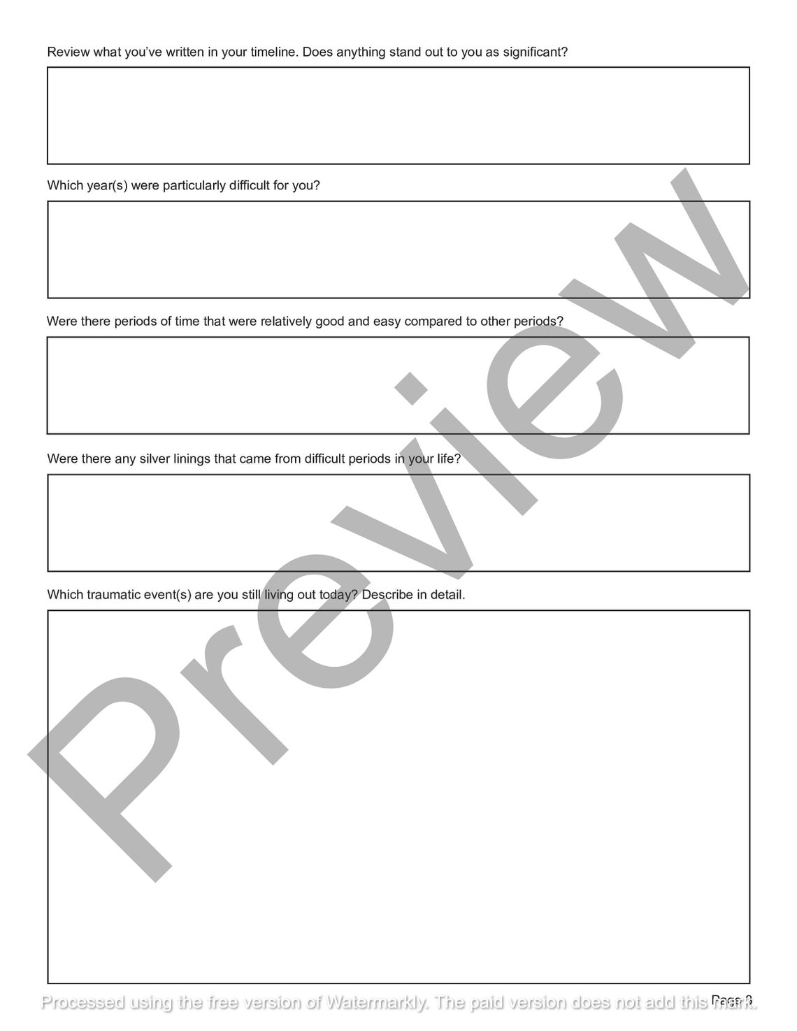 Trauma Timeline Therapy Worksheet | Editable / Fillable PDF Template ...